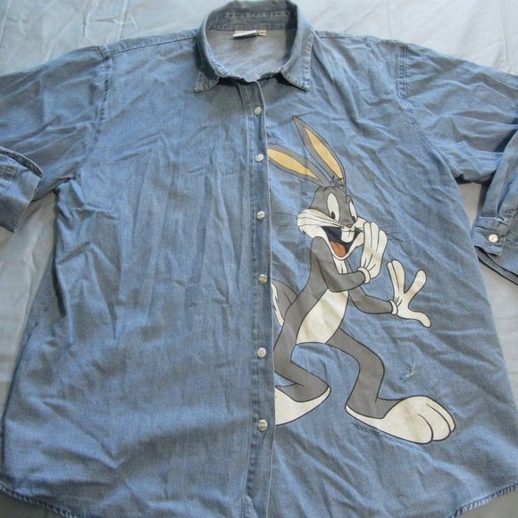 Warner Bros. | Tops | Womens Vtg Looney Tunes Bugs Bunny Denim Button ...